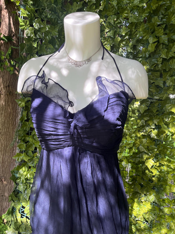 Silk Midnight Navy Ruffle Halter Dress • Sheer Layered Silk Mini Dress ...